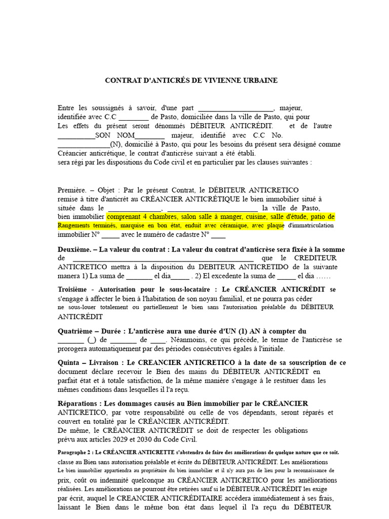 Contrat d'Anticrèse à Pasto | PDF | Débiteur | Passif (comptabilité)