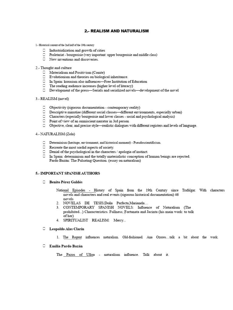Scheme of Realism 4th Year of ESO | PDF | Realism (Arts) | Liberal Arts ...