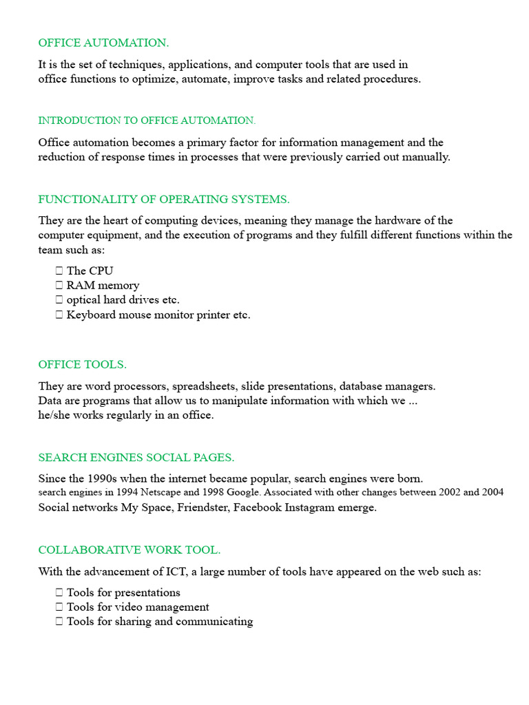 Office Automation Summary | PDF