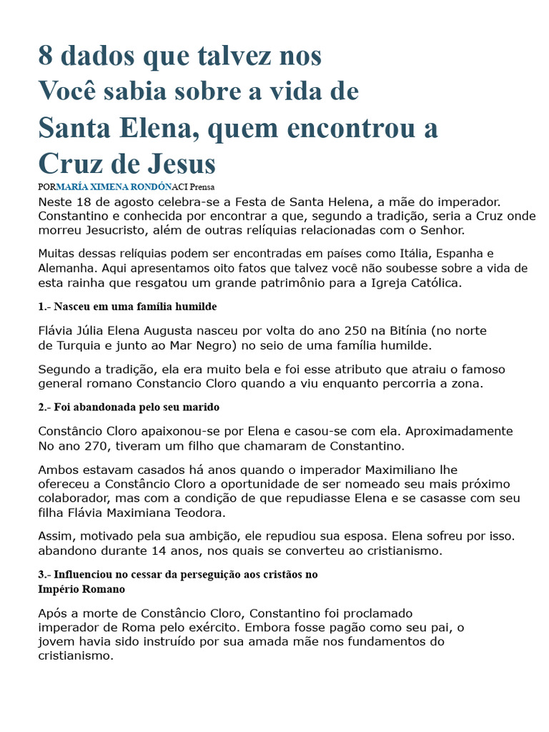 8 Fatos Surpreendentes sobre Santa Helena | PDF | Constantino, o Grande