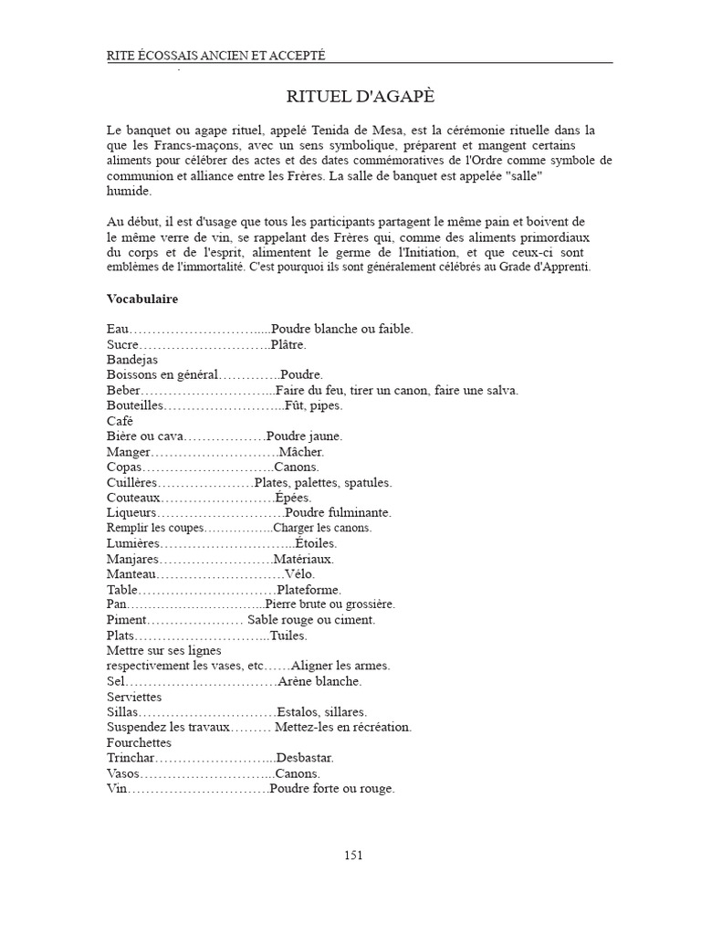 Rituel d'Agapè Maçonnique: Tenida de Mesa | PDF | Franc-maçonnerie