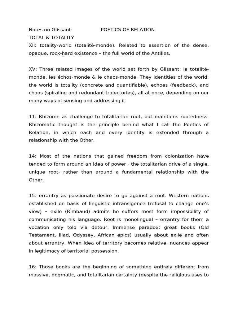 Glissant's Poetics of Relation Explained | PDF | Thought | Knowledge