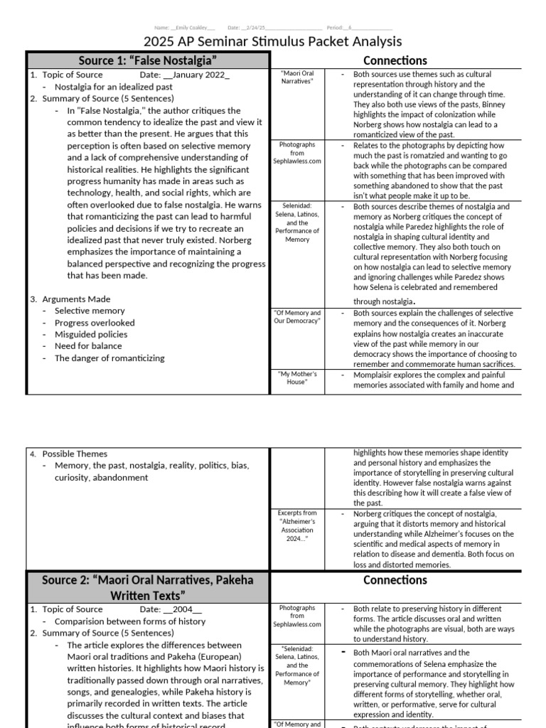 AP Seminar Stimulus Packet Review | PDF | Narrative | Alzheimer's Disease