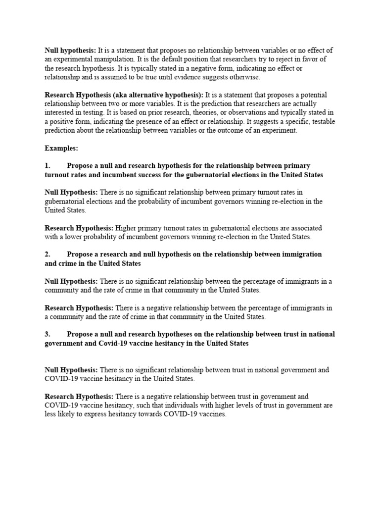 Null and Research Hypothesis Examples | PDF