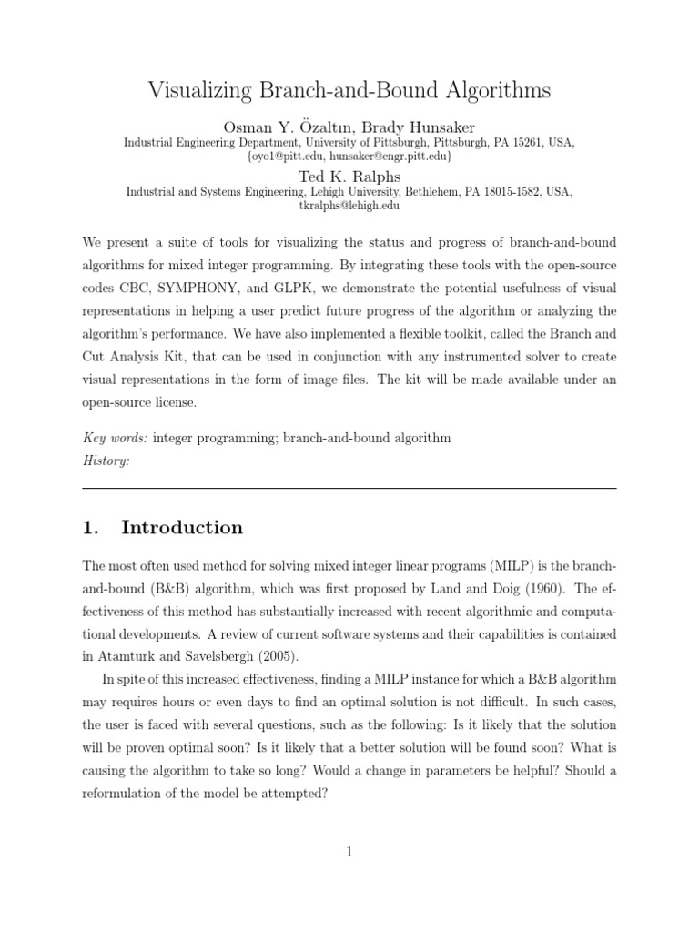 Visualizing Branch-and-Bound Algorithms: Osman Y. Ozaltın, Brady Hunsaker | PDF | Scatter Plot ...