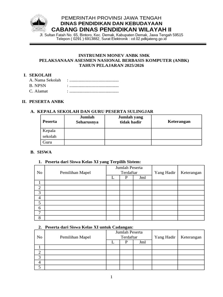 Instrumen Monev ANBK SMK 2025/2026 | PDF