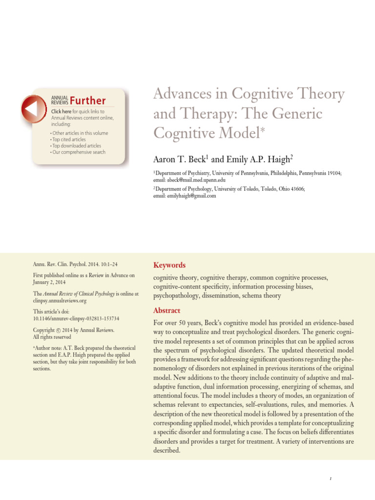 Generic Cognitive Model Overview | PDF | Schema (Psychology) | Mental ...