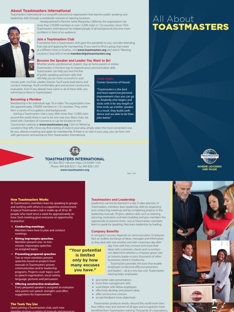 All About Toastmasters | PDF | Public Speaking | Leadership