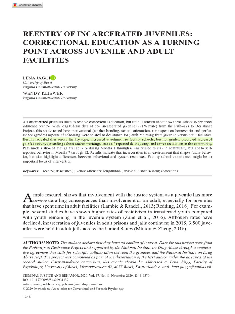 Reentry of Incarcerated Juveniles | PDF | Juvenile Delinquency | Recidivism