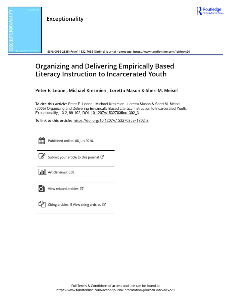 Literacy Instruction for Incarcerated Youth | PDF | Juvenile ...