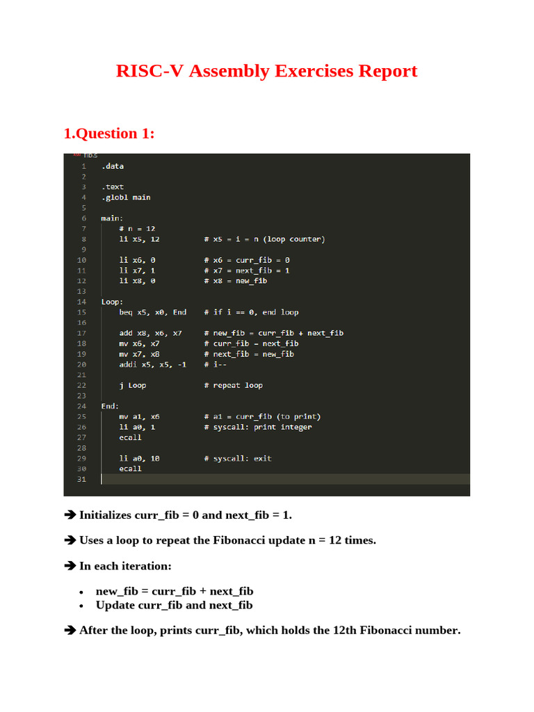 RISC-V Assembly Programming Exercises | PDF