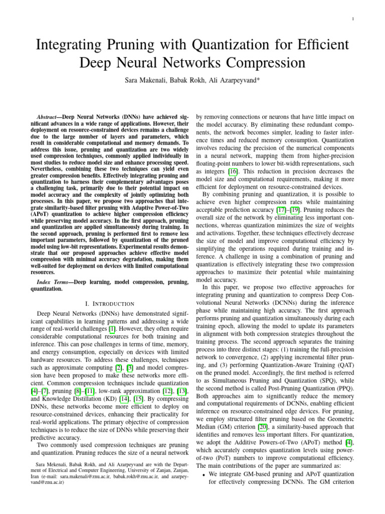 Integrating Pruning With Quantization For Efficient Deep Neural Networks Compression | PDF ...