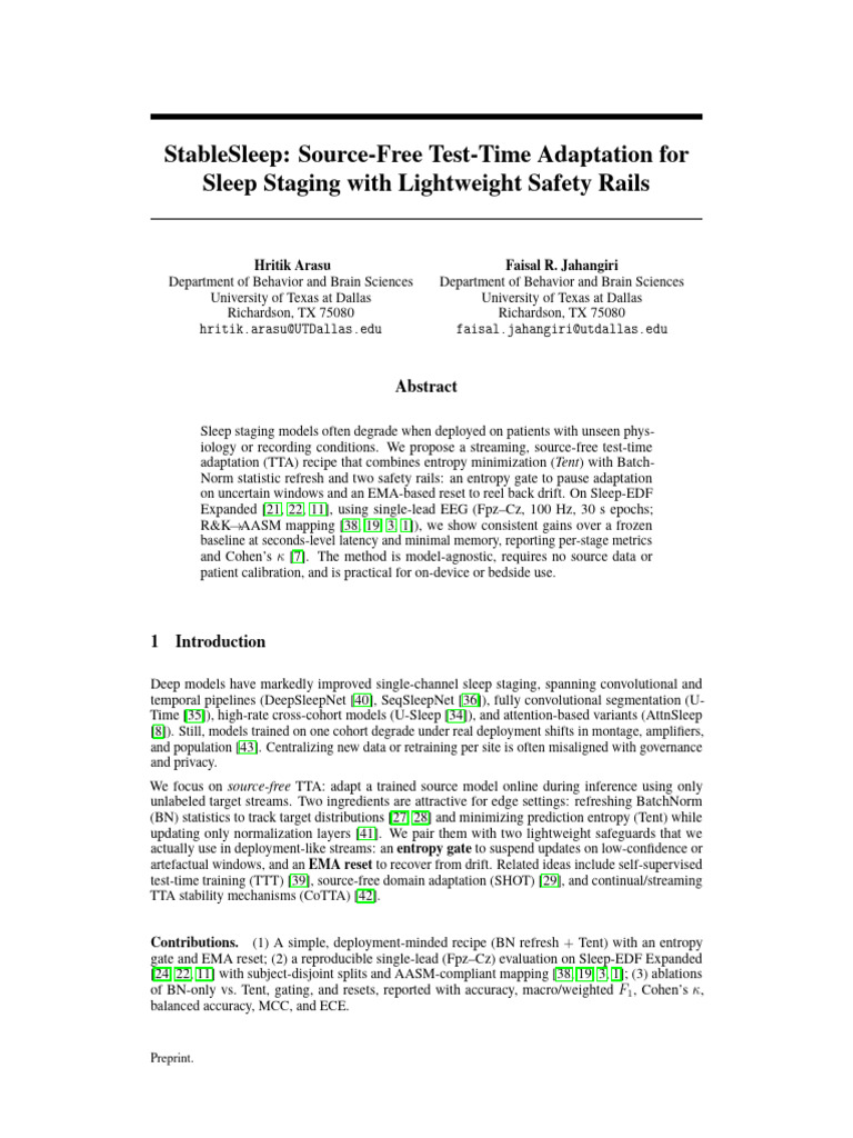Stablesleep: Source-Free Test-Time Adaptation For Sleep Staging With ...