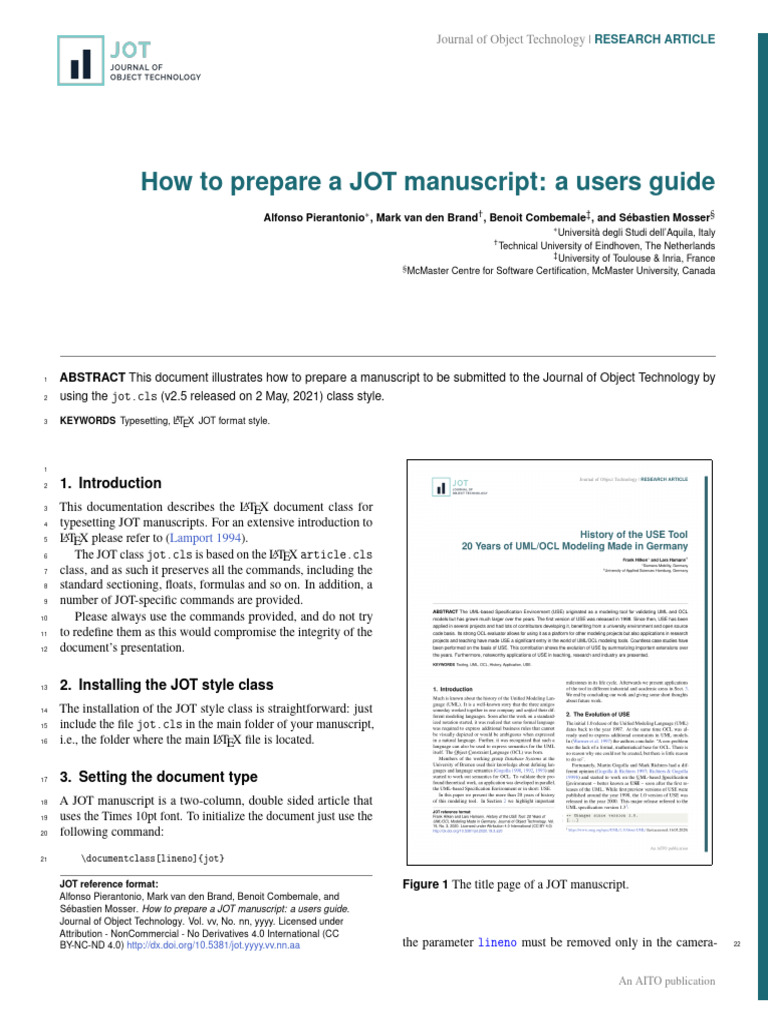 Journal of Object Technology Jot Template | PDF | Creative Commons License | Text