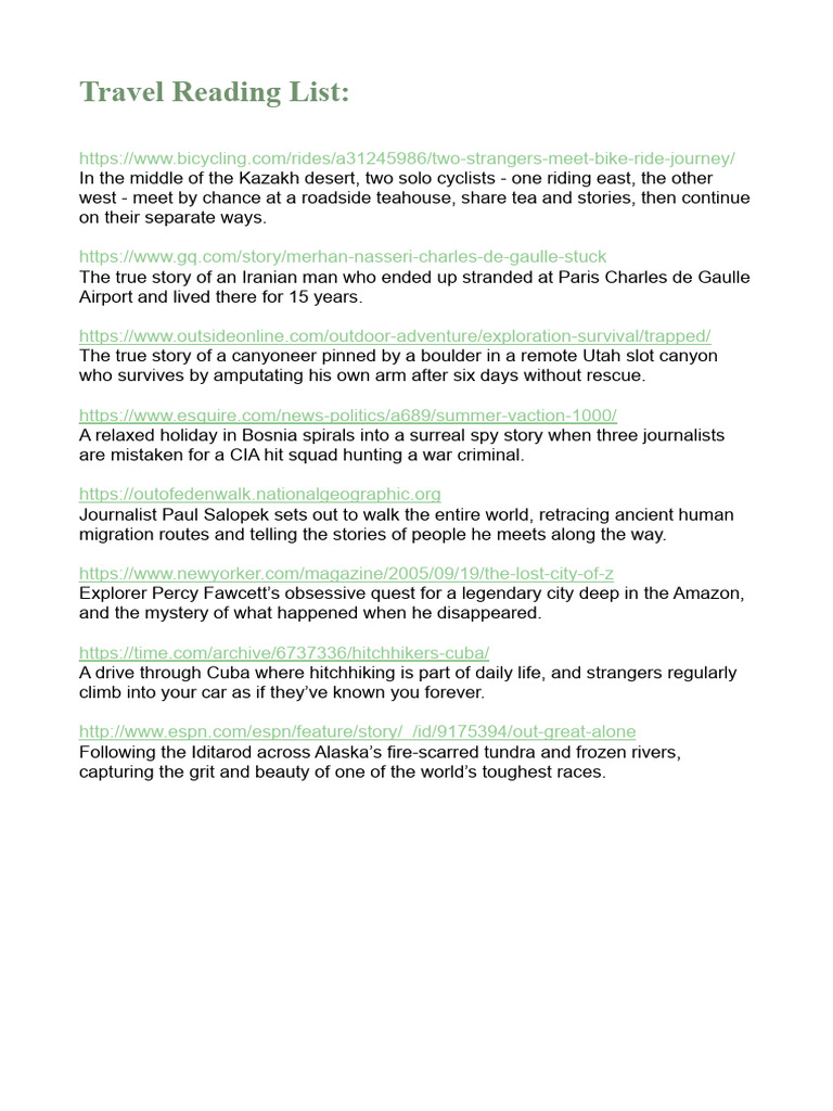 Travel Reading List | PDF