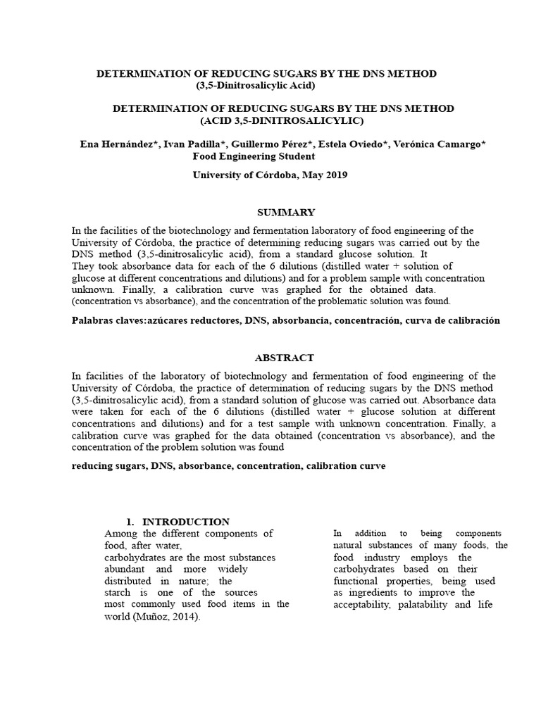 Reducing Sugars Analysis via DNS Method | PDF | Chemistry | Chemical ...