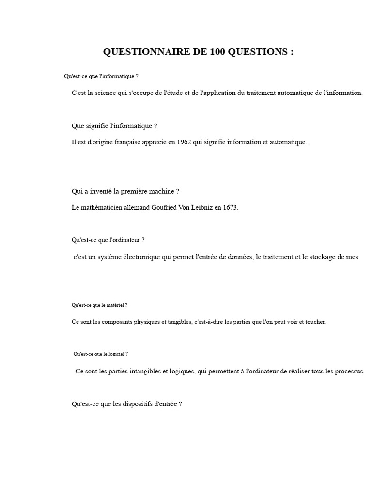 Questionnaire de 100 Questions | PDF | Informatique | Internet