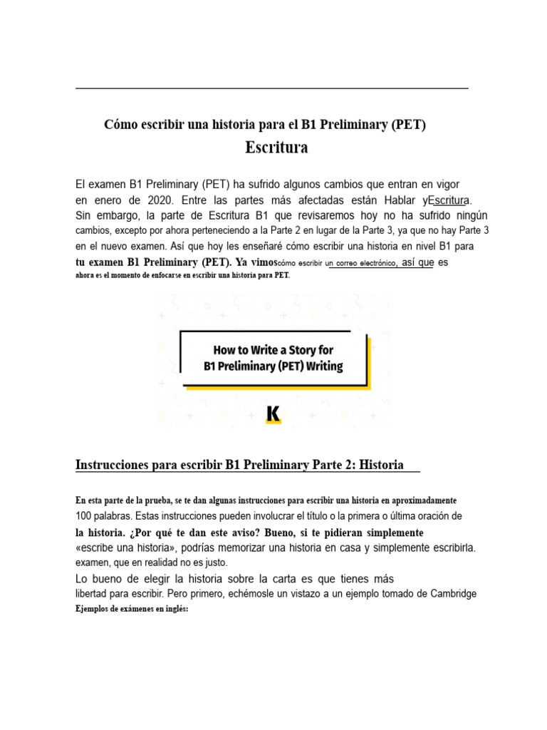 Guía para escribir historias B1 PET | PDF | Puntuación | Comillas