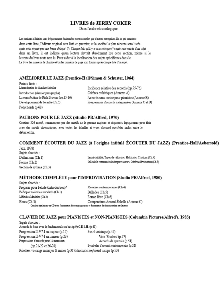 LIVRES Par JERRY COKER 2 | PDF | le jazz | Compositions musicales