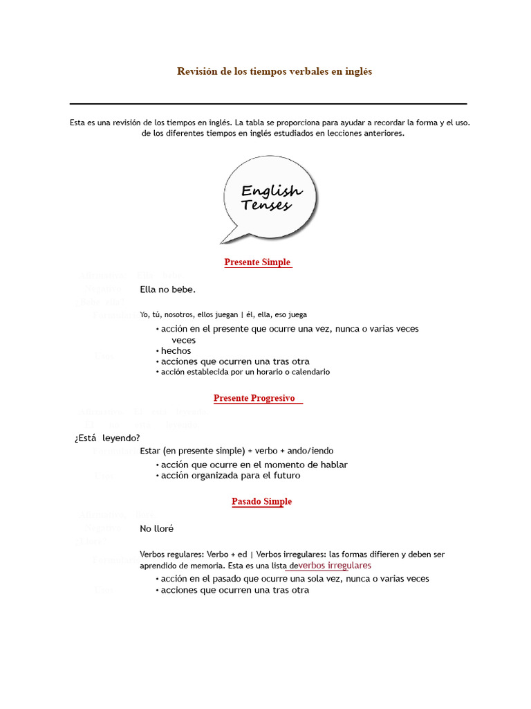 Tiempos Verbales | PDF | Verbo | Gramática