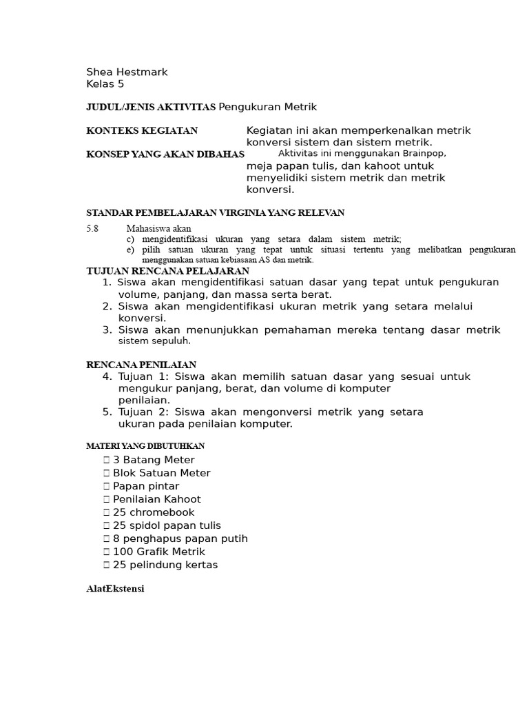 Pengajaran Sistem Metrik Kelas 5 | PDF