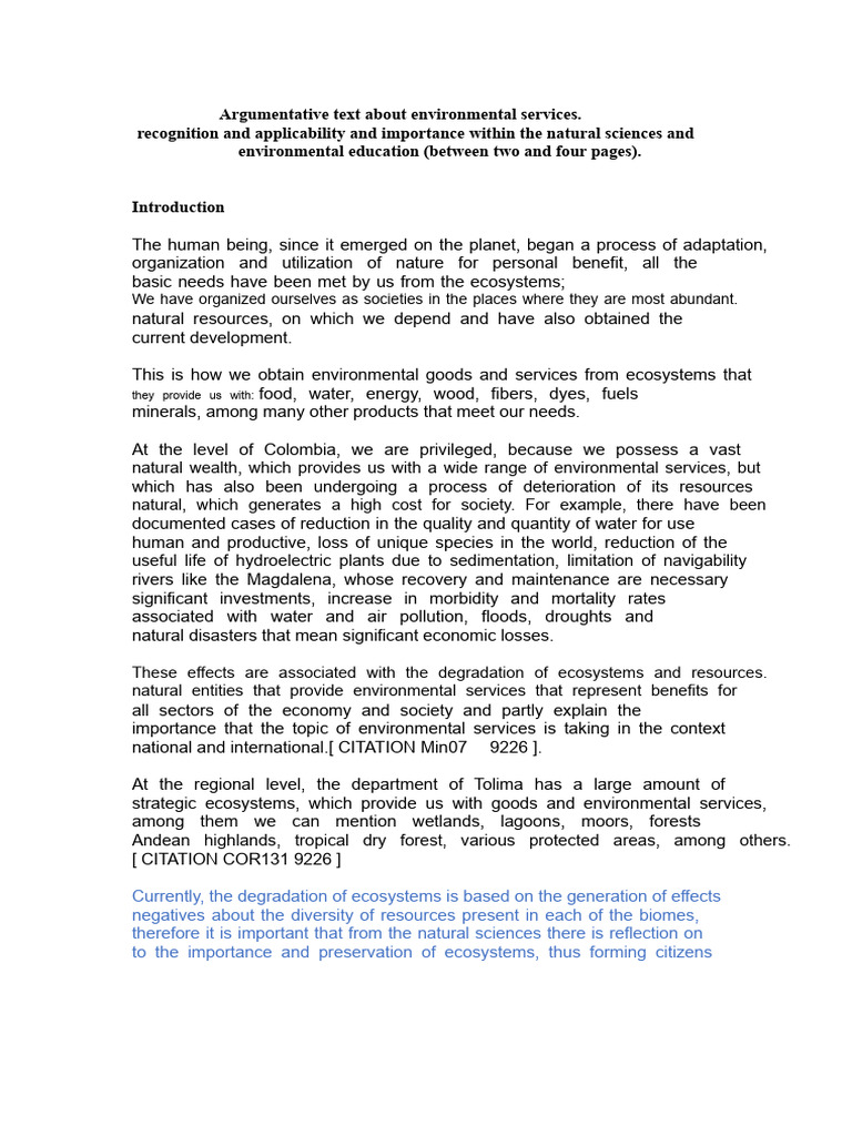 Argumentative Text - Environmental Goods and Services | PDF | Ecosystem ...