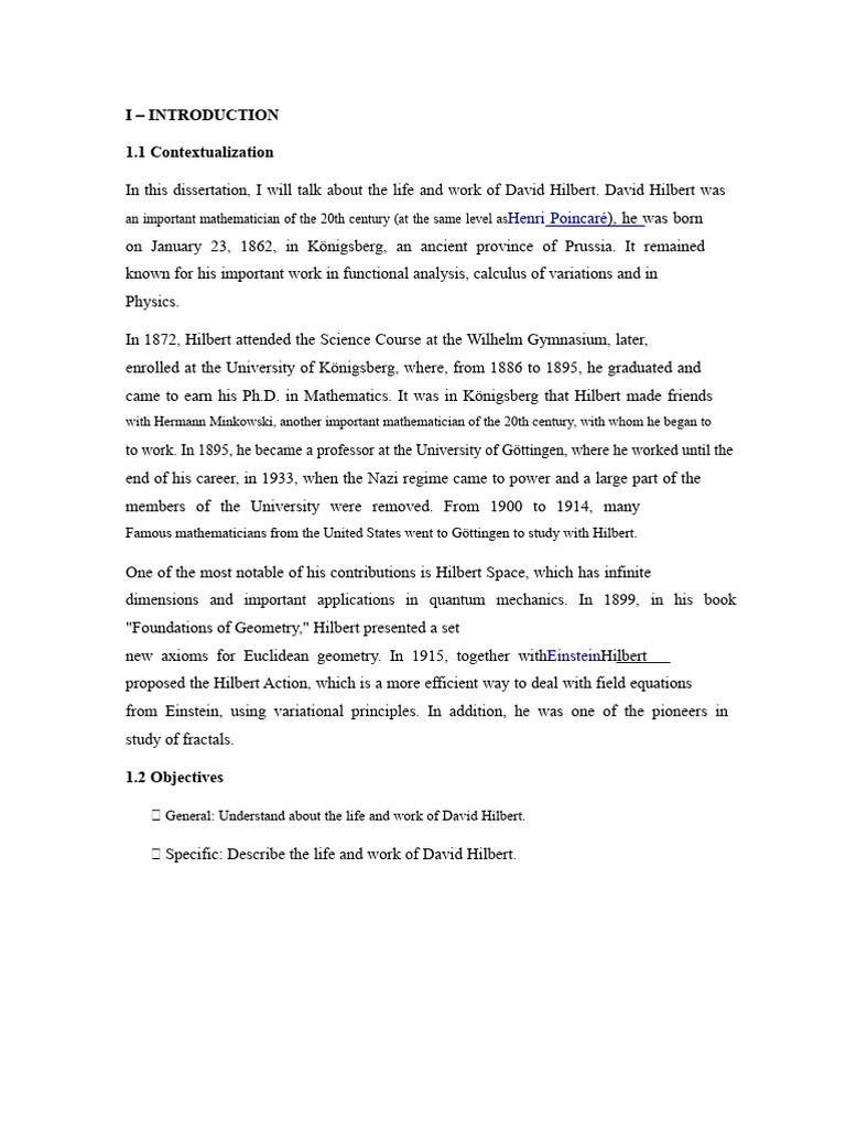 The Life and Work of David Hilbert. | PDF | Mathematics | Mathematical Analysis