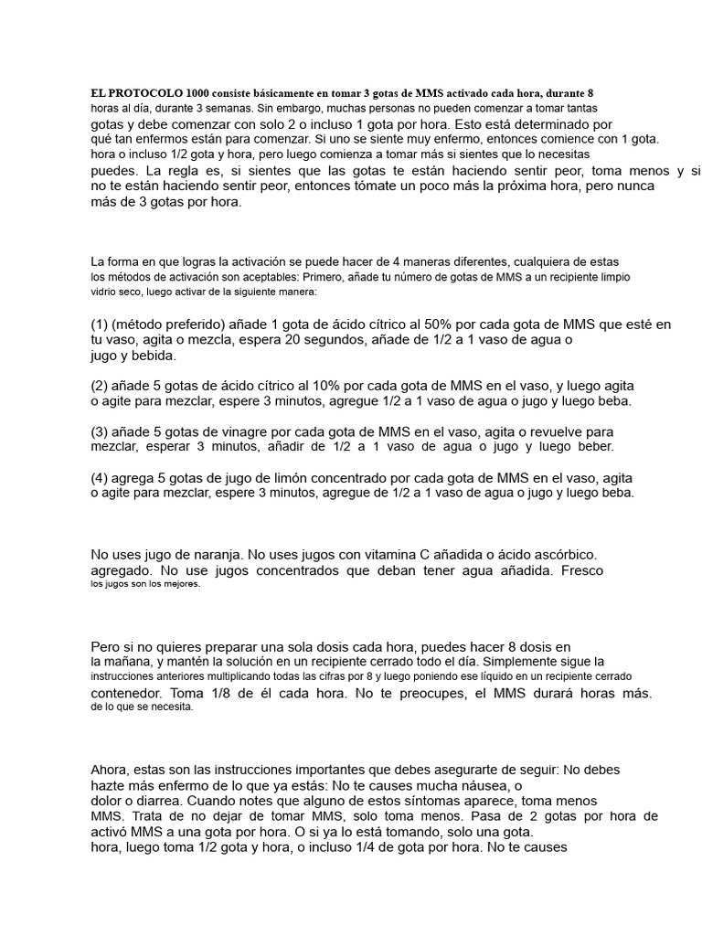 EL PROTOCOLO PC 1000 Consiste Básicamente en Tomar 3 Gotas de MMS ...