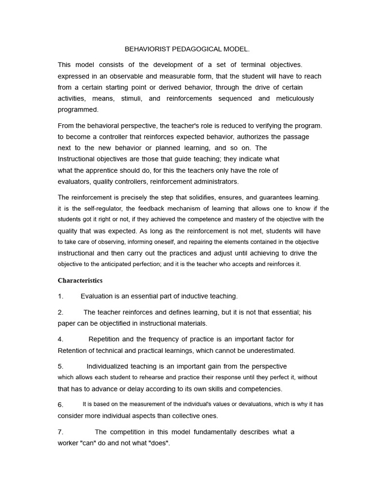 Behaviorist Pedagogical Model | PDF | Learning | Reinforcement