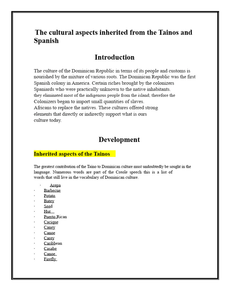 The cultural aspects inherited from the Taíno and Spaniards | PDF ...