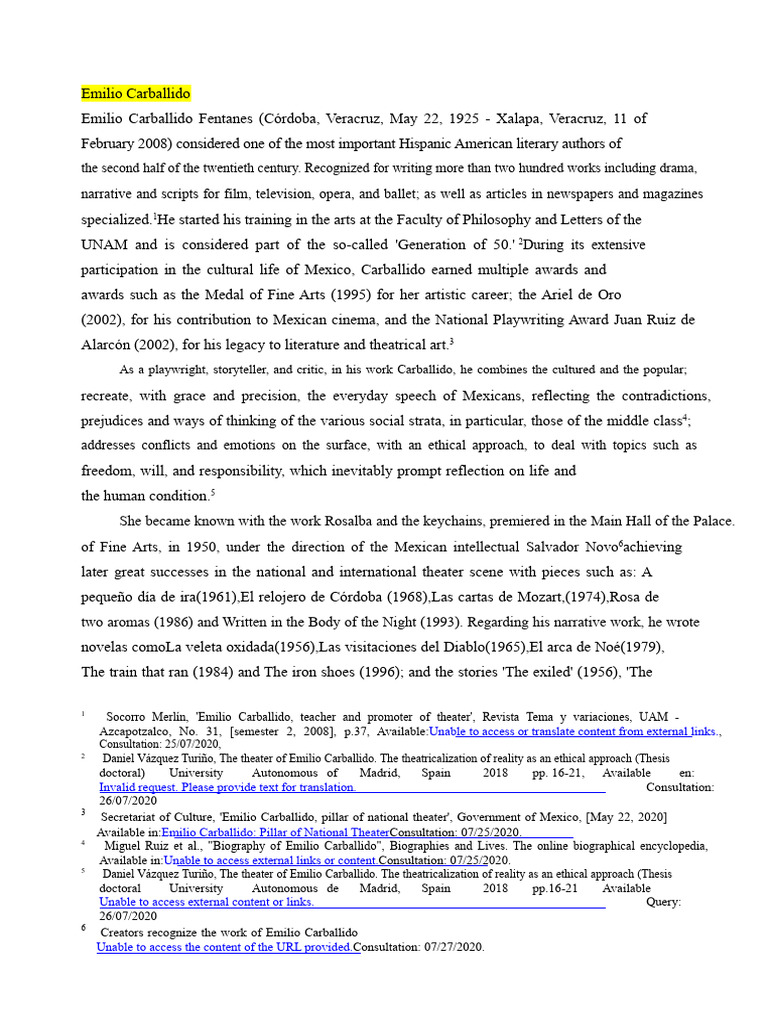 Emilio Carballido: Influential Mexican Playwright | PDF