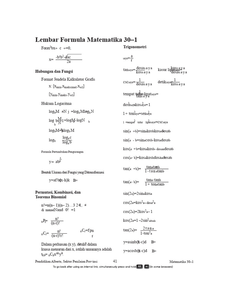 Formula Matematika Dasar 30-1 | PDF