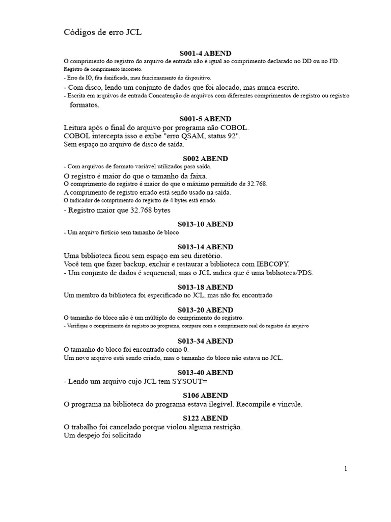 Códigos de Abend JCL | PDF | Biblioteca (informática) | Drive de disco rígido