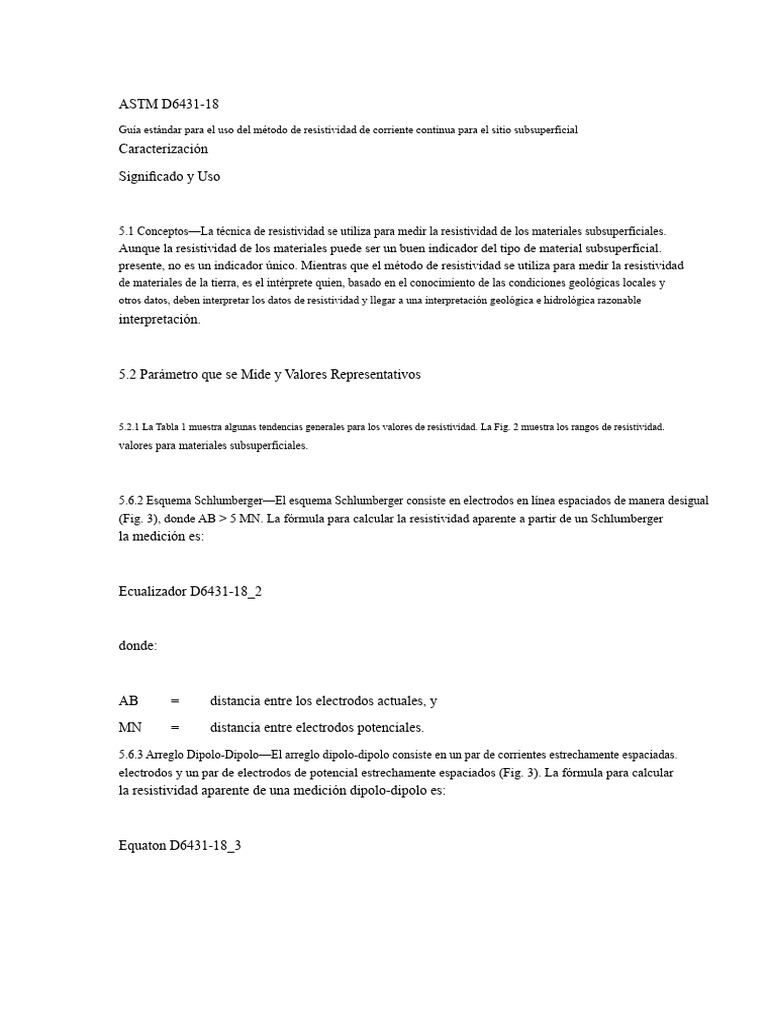 Guía ASTM D6431 sobre Resistividad Subsuperficial | PDF | Agua ...
