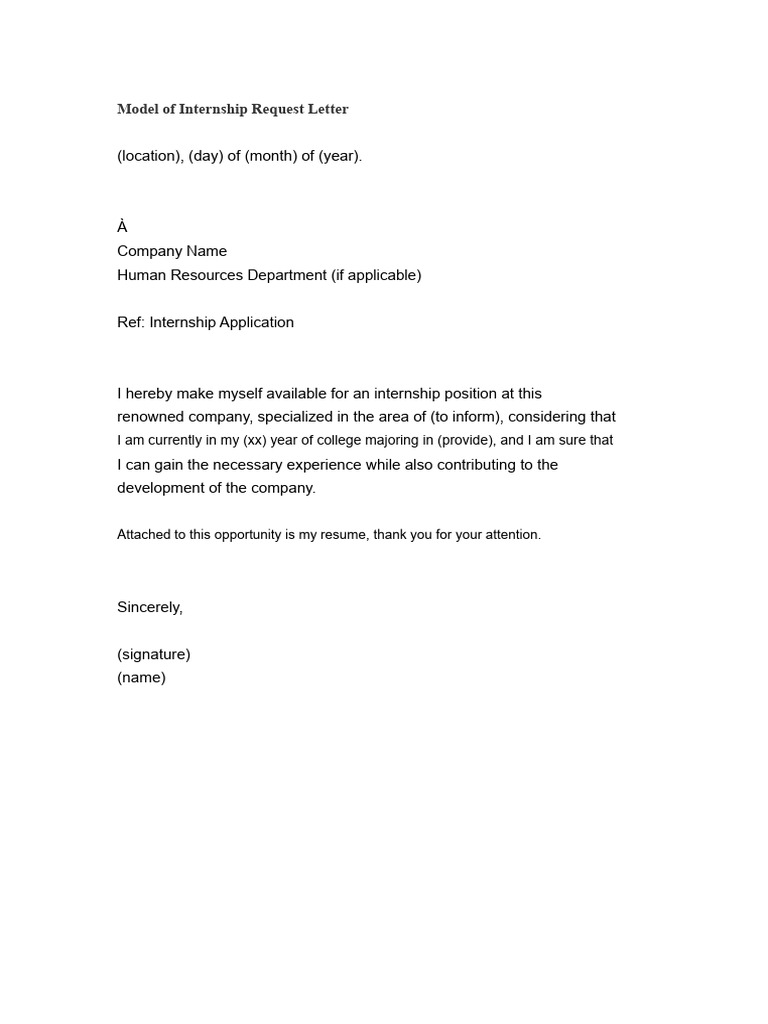Model of Professional Internship Request Letter | PDF