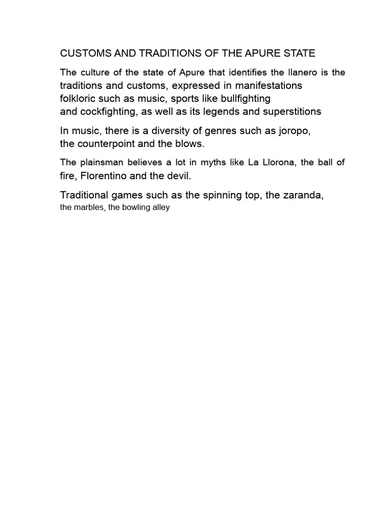 Customs and Traditions of The State of Apure | PDF