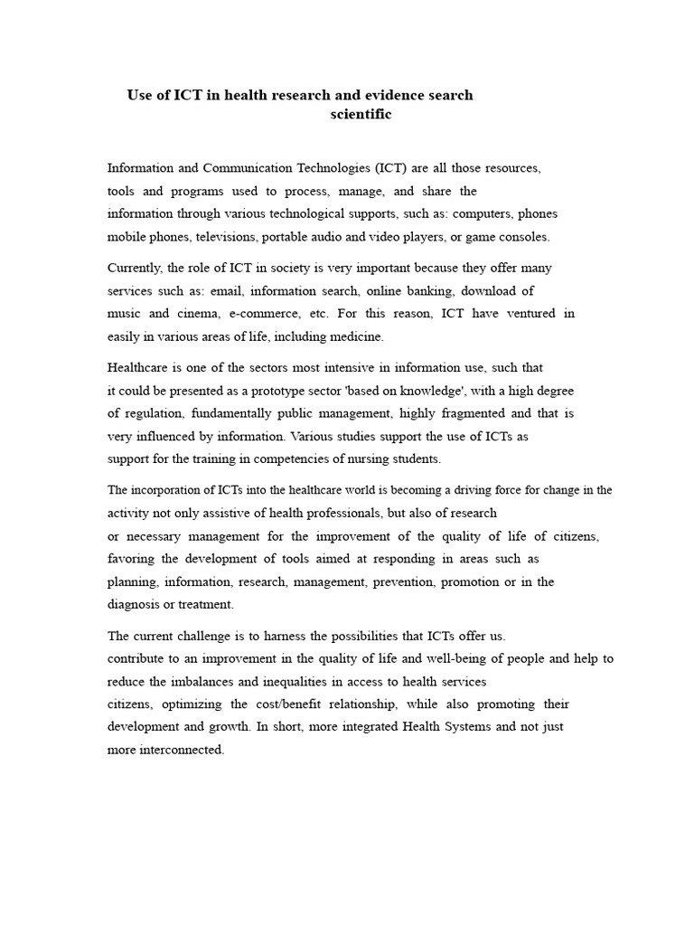 Use of ICT in Health Research and Search For Scientific Evidence | PDF ...