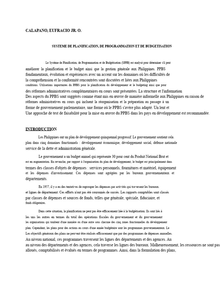 Système de Planification, de Programmation Et de Budgétisation | PDF ...