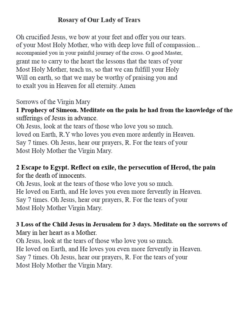 Rosary of Our Lady of Tears | PDF | Mary, Mother Of Jesus | Mercy