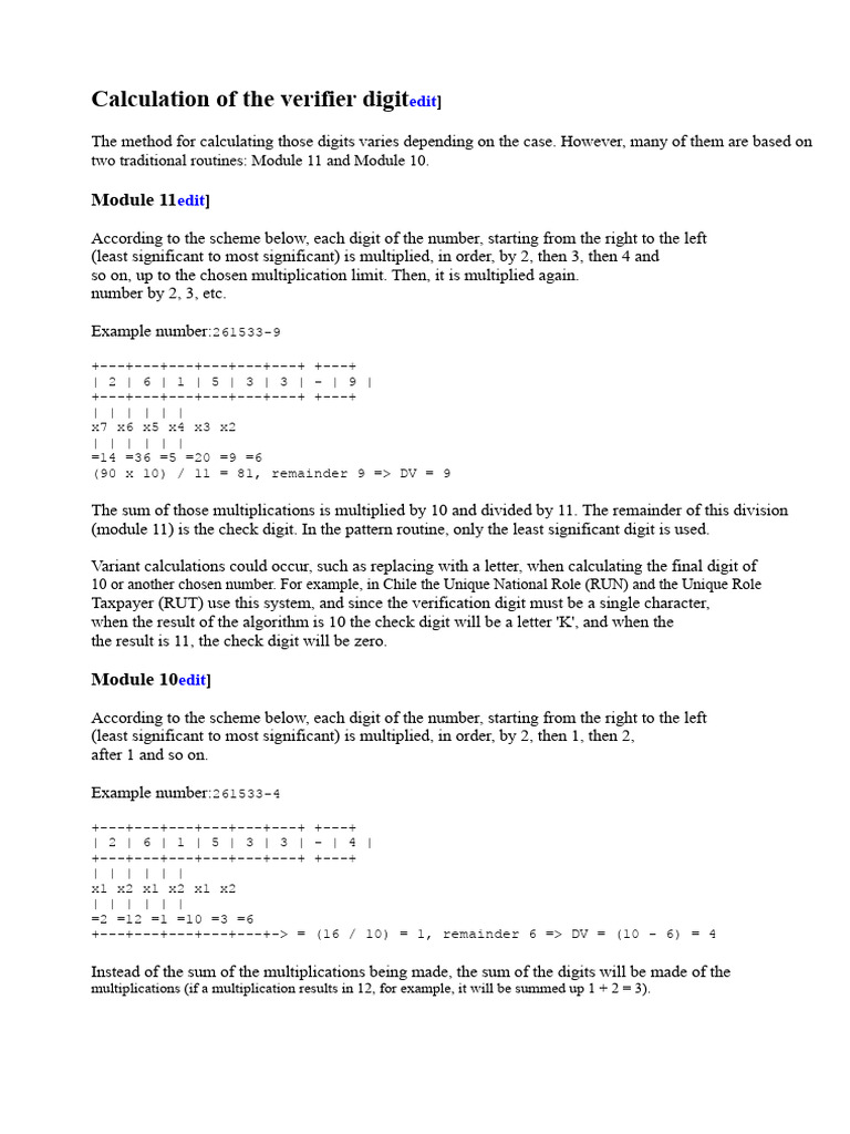 Calculation of the check digit | PDF