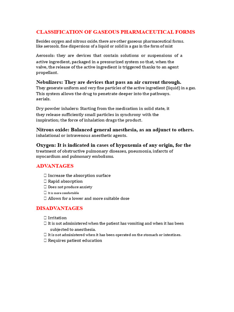 CLASSIFICATION OF GASEOUS PHARMACEUTICAL FORMS | PDF