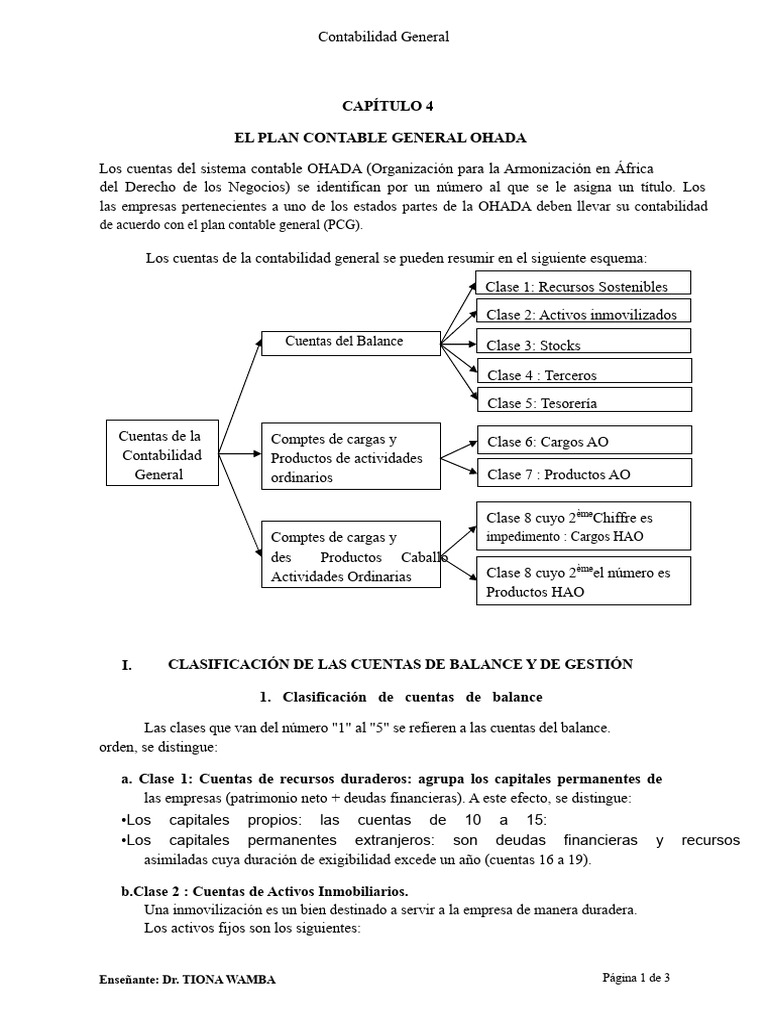 Plan Contable General OHADA: Clases y Cuentas | PDF | Contabilidad ...