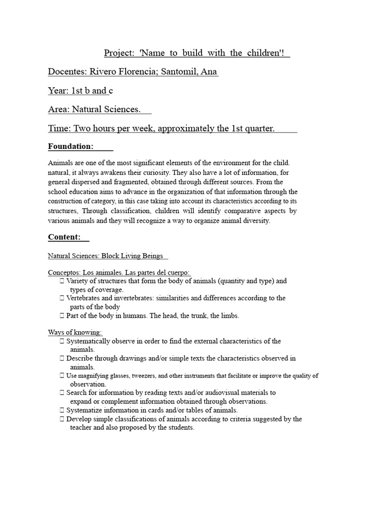 First Grade Animals Project | PDF | Knowledge | Information