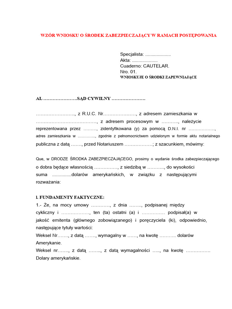 2.wzór Wniosku o Środek Zabezpieczający W Postępowaniu | PDF