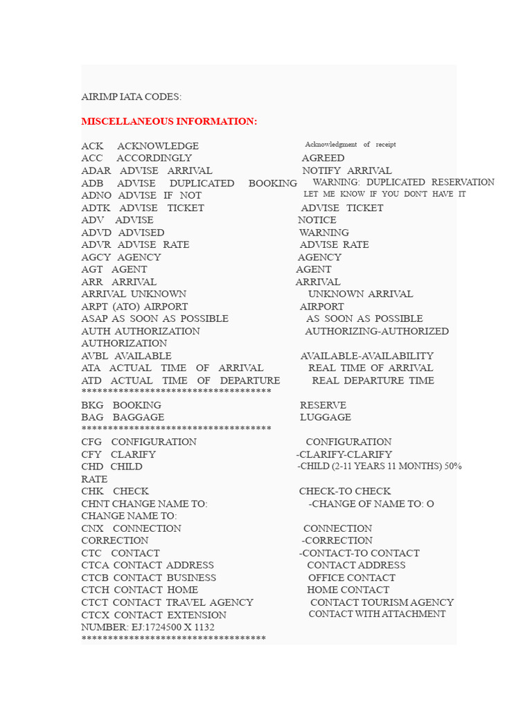 AIRIMP IATA Codes Overview | PDF | Baggage | Aviation