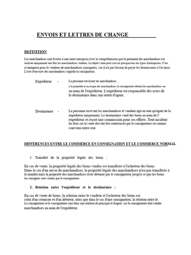 Envois et lettres de change : guide complet | PDF | Lettre de change ...