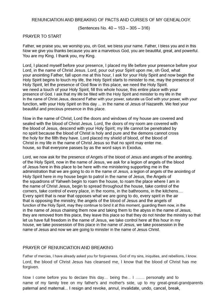 Renunciation and Breaking of Pacts and Curses of My Genealogy | PDF ...