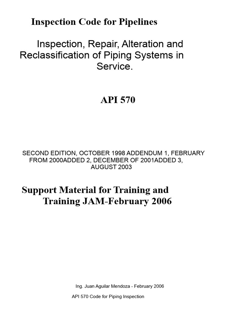 API 570 Piping Inspection Guidelines | PDF | Pipe (Fluid Conveyance ...