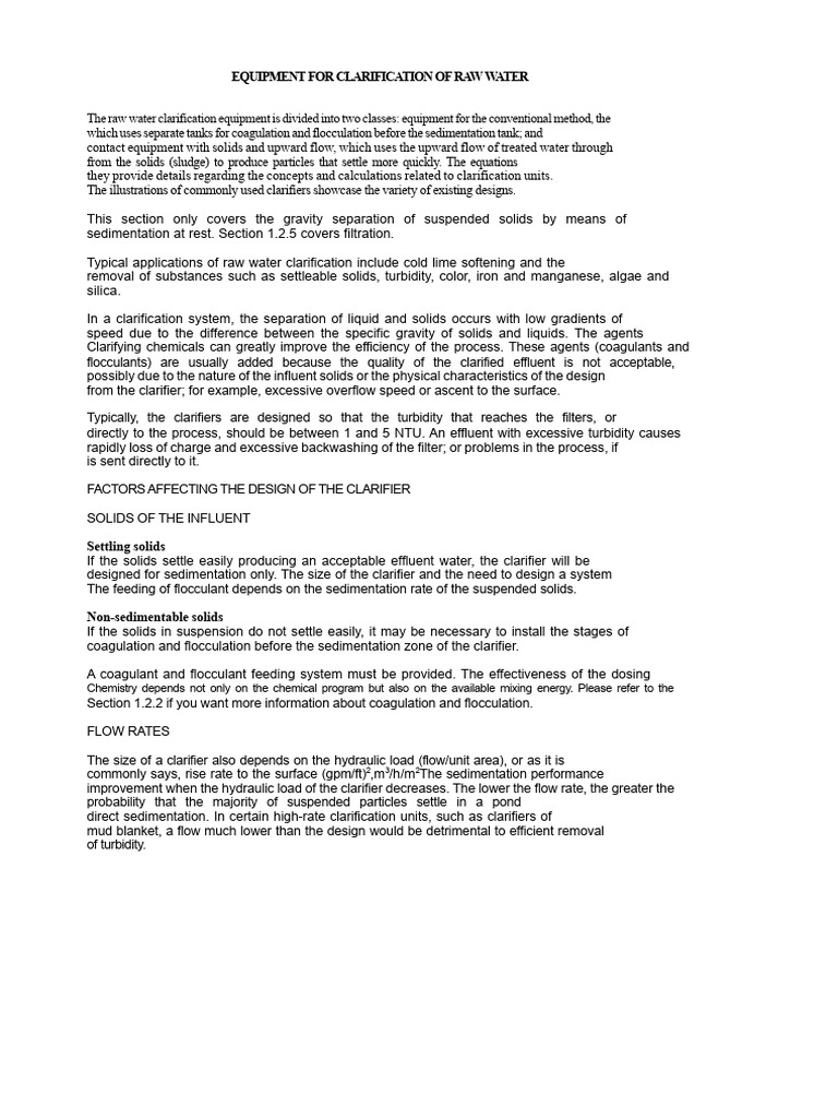 Side Water Depth in Clarification Design | PDF | Water Treatment ...