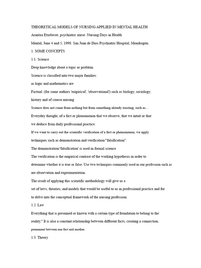 Nursing Models in Mental Health Care | PDF | Theory | Conceptual Model